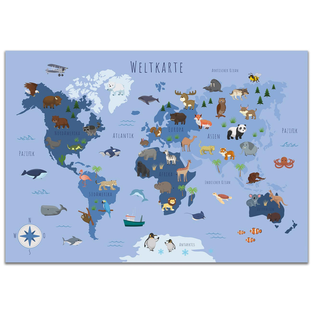 Kinderzimmer Weltkarte Poster - Blau - VACENTURES - Die Weltkarte